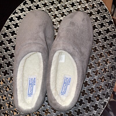 HealthRite By Haband Dark Gray Faux Suede Sherpa Lined Slippers Size 8 ...