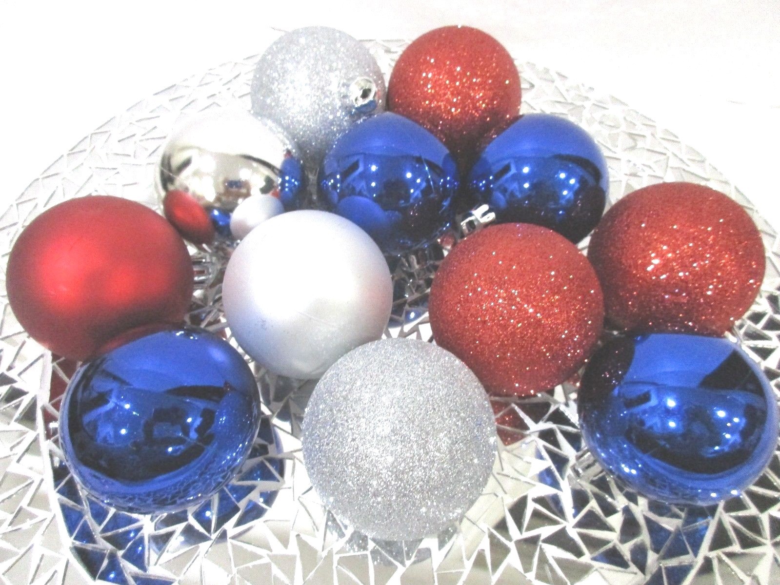 12 Americana Patriotic 4th of July Red Silver Blue Plastic Tree ...