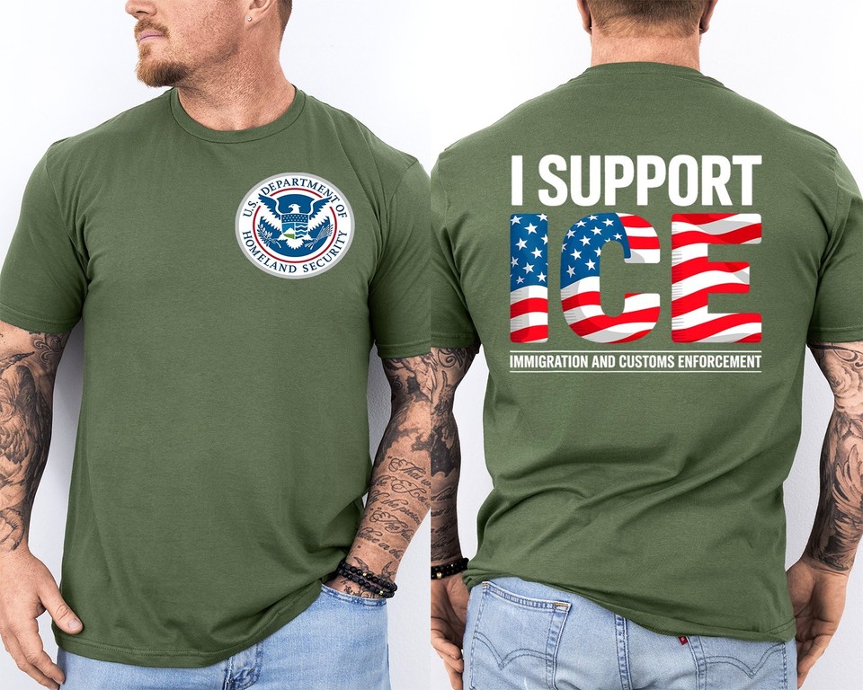ICE Immigration Officers American Flag Tee I Support Trump Front & Back ...