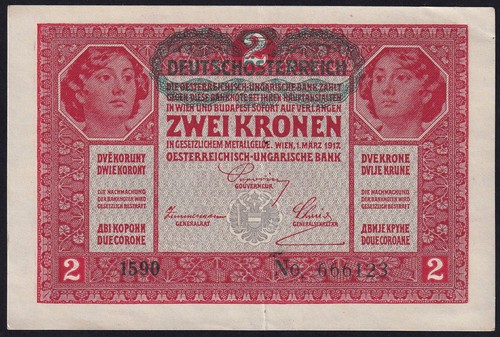 Austria 2 Kronen 1919 Vintage Old Paper Money Banknote Currency Note XF ...
