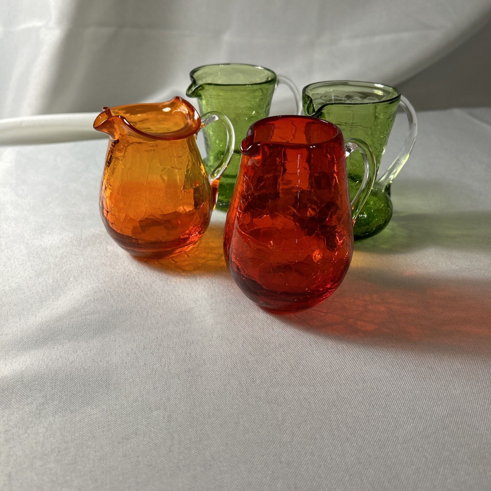 Antique Miniature Stained Crackle Glass Pitchers Set Of 4 | eBay