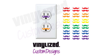 36x Mustache Stash Wall Rainbow Electric Outlet Funny Vinyl Sticker ...