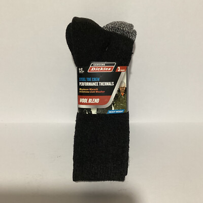 Dickies Wool Blend Steel Toe Crew Socks 3 Pair Performance Thermals NEW ...