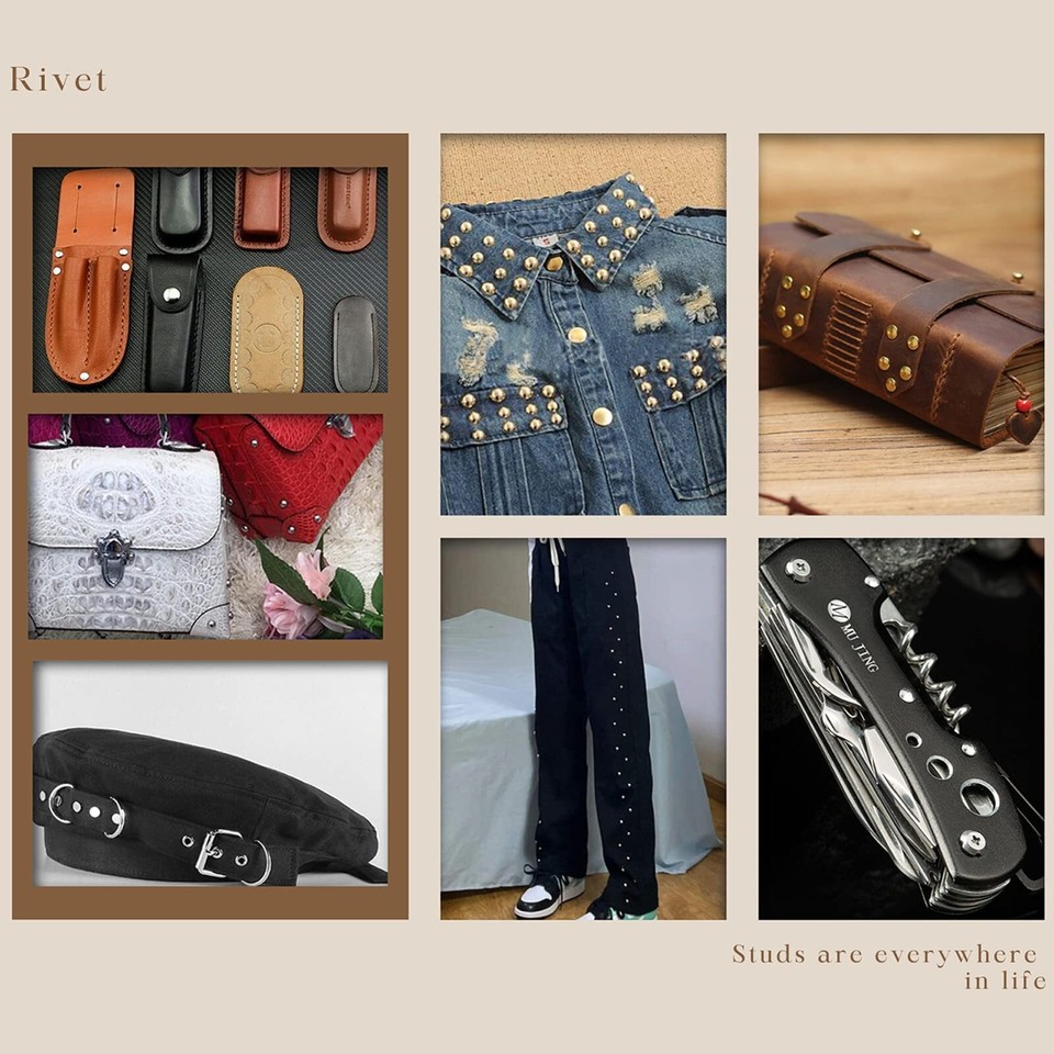 120 Sets Leather Rivets Double Cap Rivet Rivets Kit for Leather Craft ...