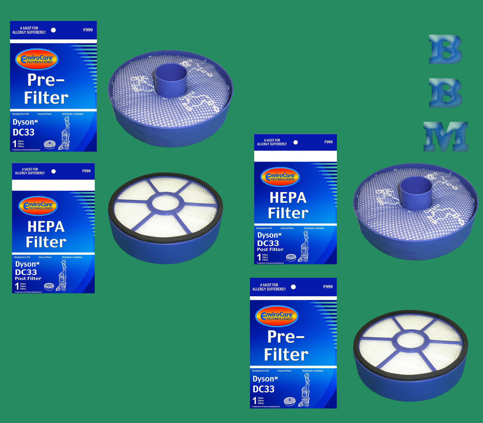 2 Sets Filters Dyson DC33 Allergen 921616-01 919563-02 Vacuum Cleaner ...