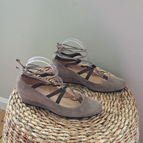 FS/NY French Sole Womens Taupe Suede Elastic/String Lace-up Ballet ...