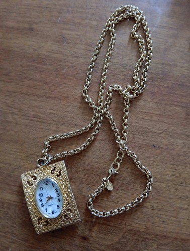 Monet Pendant Gold Tone Watch With Necklace Japan Movement JM19 PC21 ...