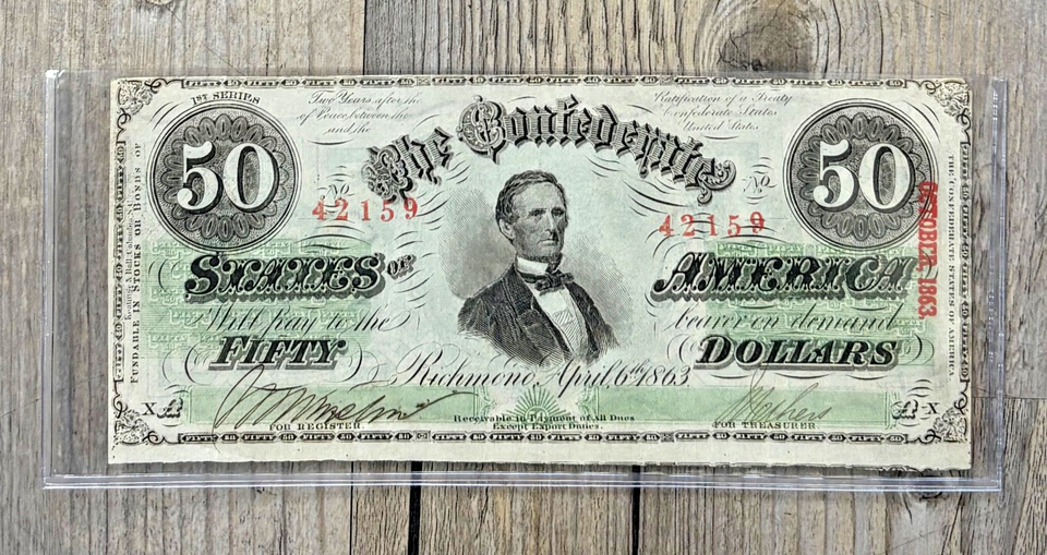 1863 $50 T 57 Confederate Paper Money PF 12, Red Serial Number | eBay