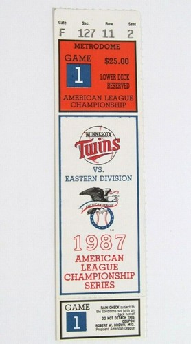 Vintage 1987 ALCS baseball ticket Minnesota Twins v Detroit Tigers Game ...