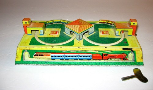 RETRO Wind Up Tin Train Station | eBay