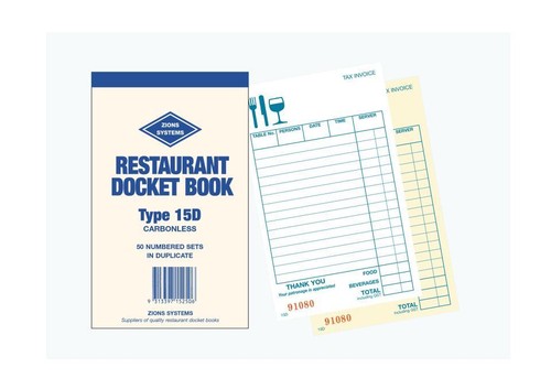 2 x Zions 15D Hospitality Restaurant Docket Book Pad Carbonless ...