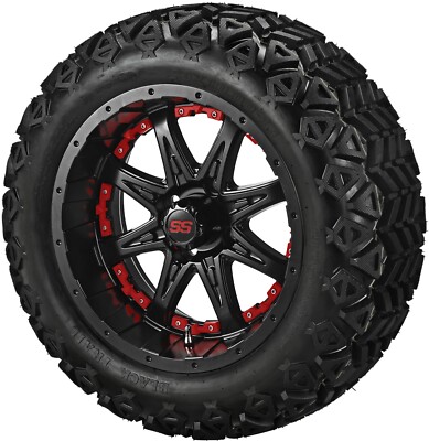 (4) 23x10-14 All-Terrain Tires on 14x7 Matte Black Revenge Wheels w/Red ...