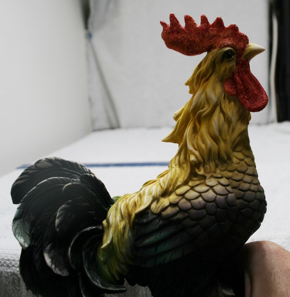 Large 12" Vintage Rooster Statue - Hand-Painted Fine Detail on Wood ...