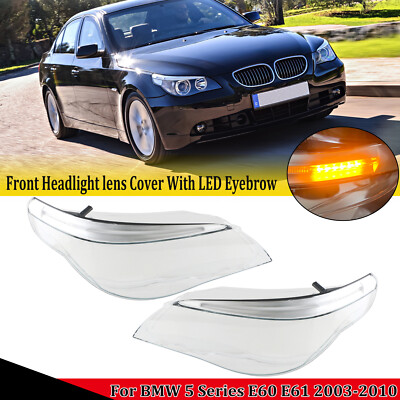 Pair Headlight Headlamp Lens Cover LED Eyelid Eyebrow For BMW 5 Series ...