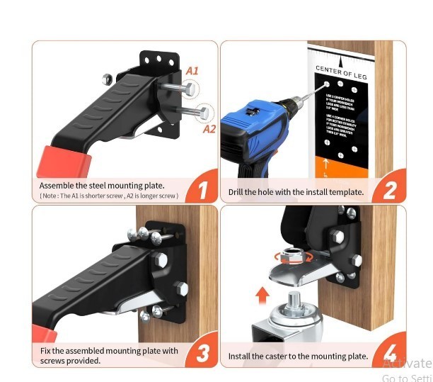 4 PCS Heavy Duty Casters with Brake, with Lifting and Lowering Function ...