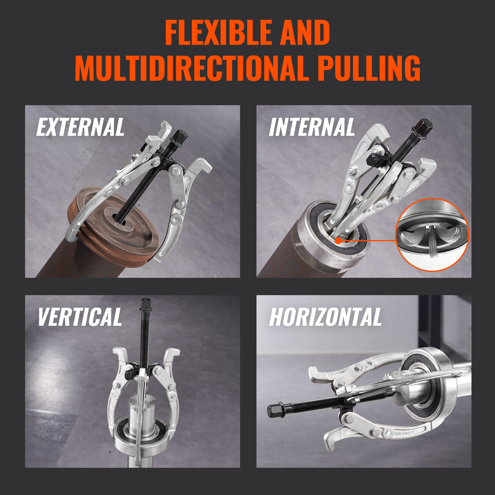 VEVOR Gear Puller Set 3" 4" 6" 8" 3-Jaw Bearing Puller Wheel Gear ...