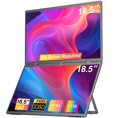 Dual Portable Monitor for Laptop Screen 18.5" FHD Extender Monitor Fold ...