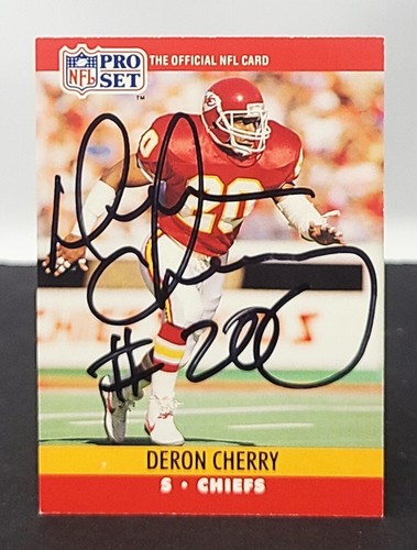 DERON CHERRY Signed Autograph 1990 Pro Set Football Card #527 Kansas ...