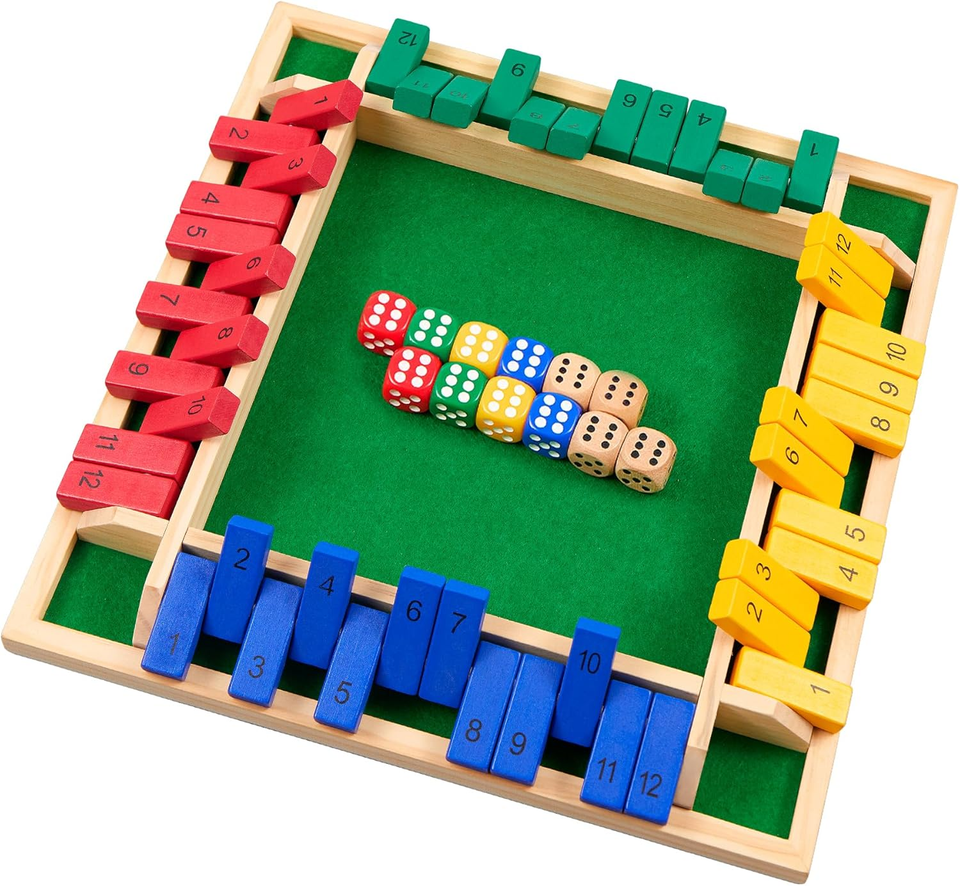14 inches Shut The Box Dice Game, 2-4 Player Upgraded 12 Numbers Wooden ...