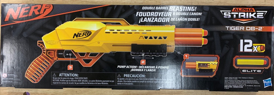NEW!! Nerf Alpha Strike Double Barrel Blasting Tiger DB-2 w/ 12 Darts ...