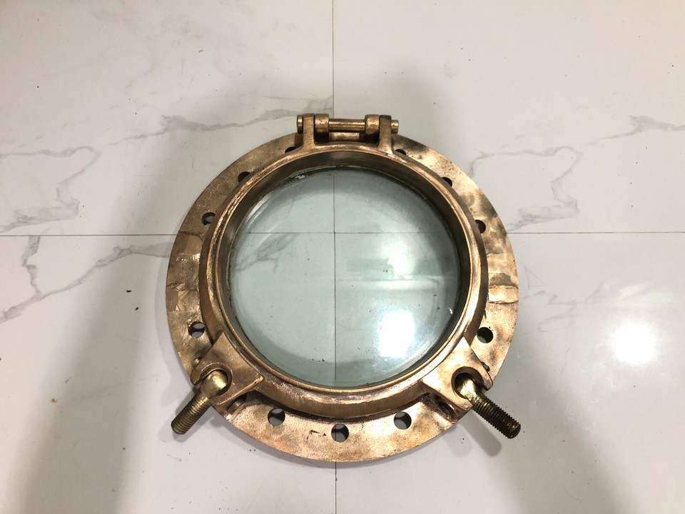 Old Vintage Brass Ship Salvage Heavy Round Porthole Hatch Window with 2 ...