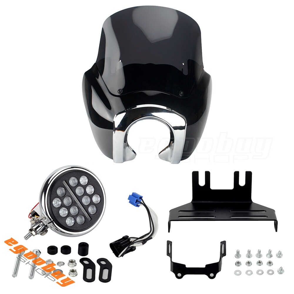 Front Headlight Fairing 12" Windshield LED Headlamp Chrome For Low ...