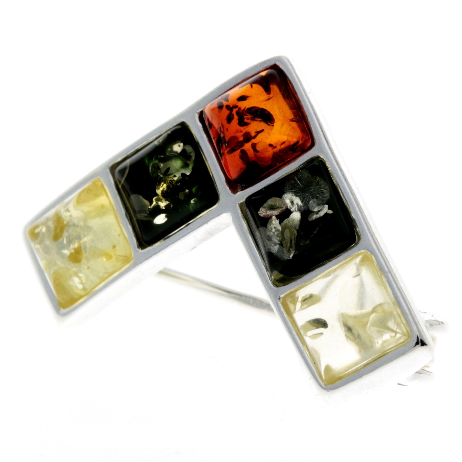 925 Sterling Silver & Genuine Baltic Amber Triangle Modern Brooch ...