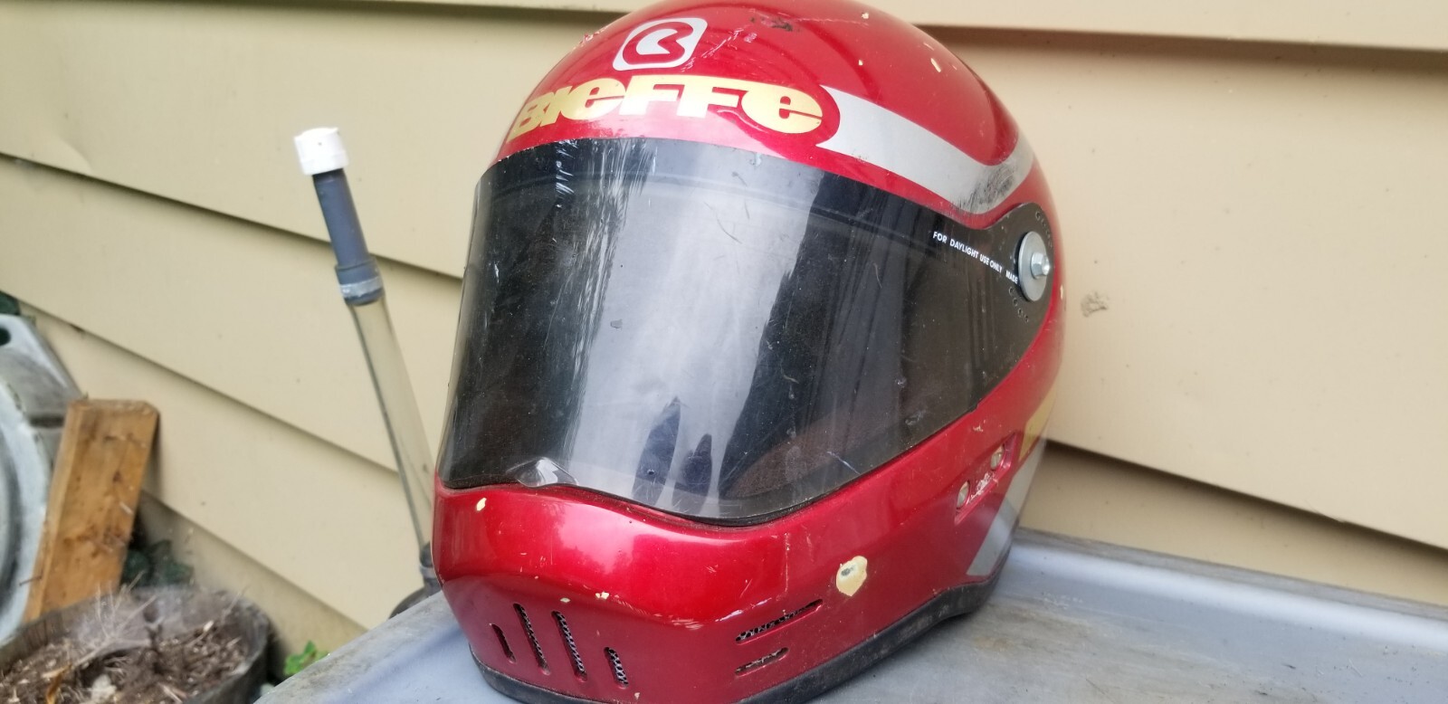 Bieffe Helmet Red Vintage w Tinted windscreen oldschool helmet | eBay