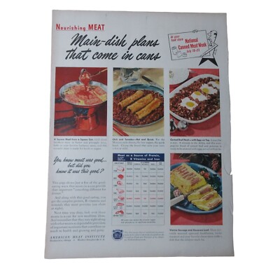 1948 American Meat Institute National Canned Meat Week - Vintage Print ...