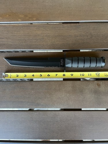 Ka-Bar 1245 Half Serrated Tanto With Sheath, Black With Kraton G Handle ...