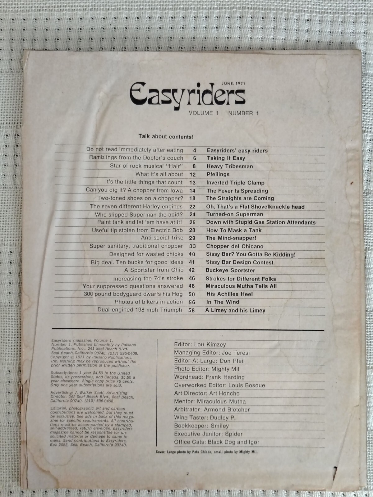 First Easyriders Magazine June 1971 Volume 1 Number 1 (1st Issue) - 3 ...