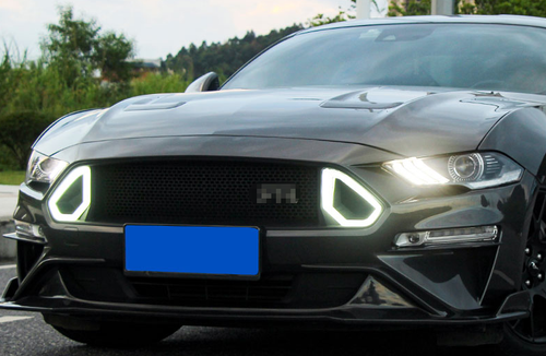 RTR Smoked Black+LED Front Center Mesh Grille Grill For Ford Mustang ...