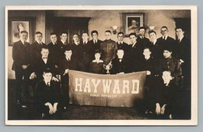 Students w HAYWARD Banner "Rural Progress" RPPC Antique Photo Postcard ...