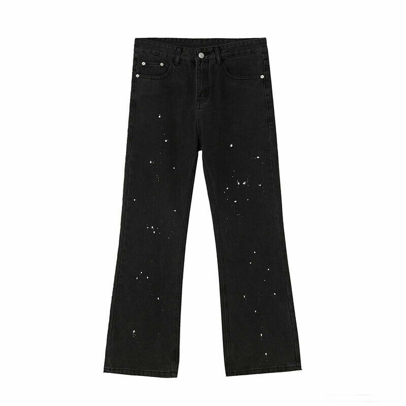 Men Bell Bottom Jeans Irregular Trouser Retro Black Slim Long Flared ...