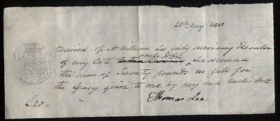 1801 Thomas Lee De Ayle Northumberland 1/6d Fiscaux Legacy Réception De ...