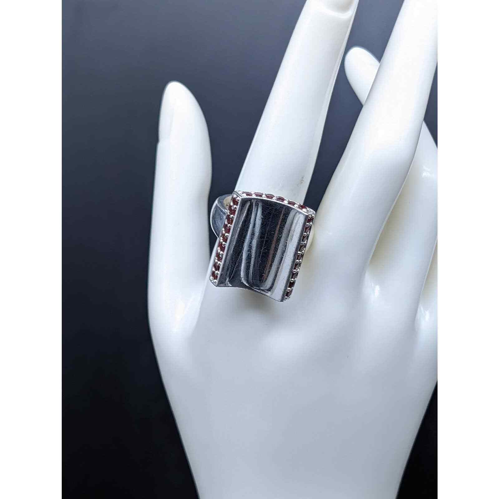 Vintage Sterling Silver Red Garnet Frame Concave Signet Statement Ring ...