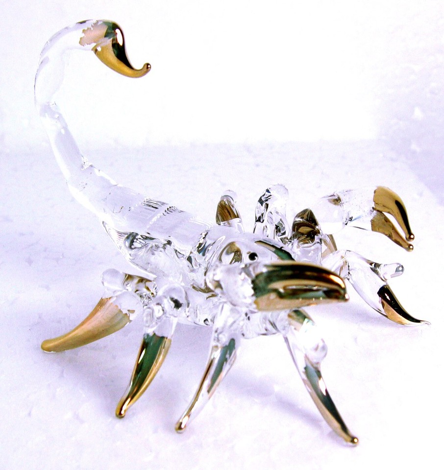 Clear glass SCORPION figurine hand blown art glass 2.25 inch Gold Trim ...