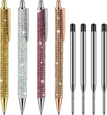 4 Pcs Rhinestone Metal Ballpoint Pens Bling Bling Pens Black Ink Pens ...