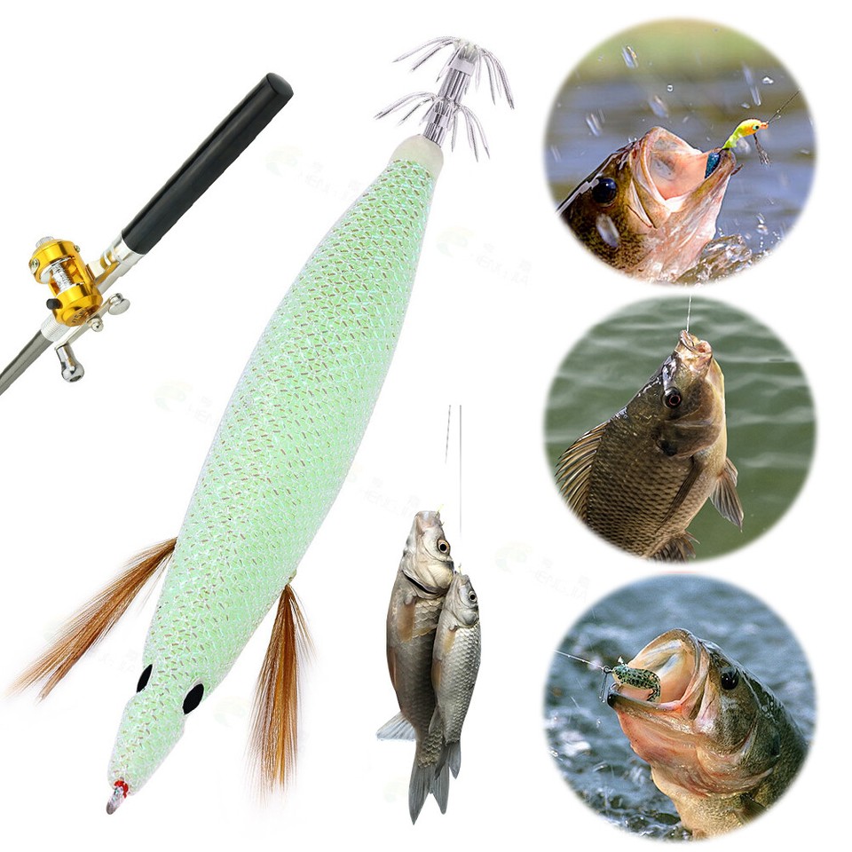 Luminous Fishing Lures with Octopus Squid Jig Hooks Fishing Bait ...