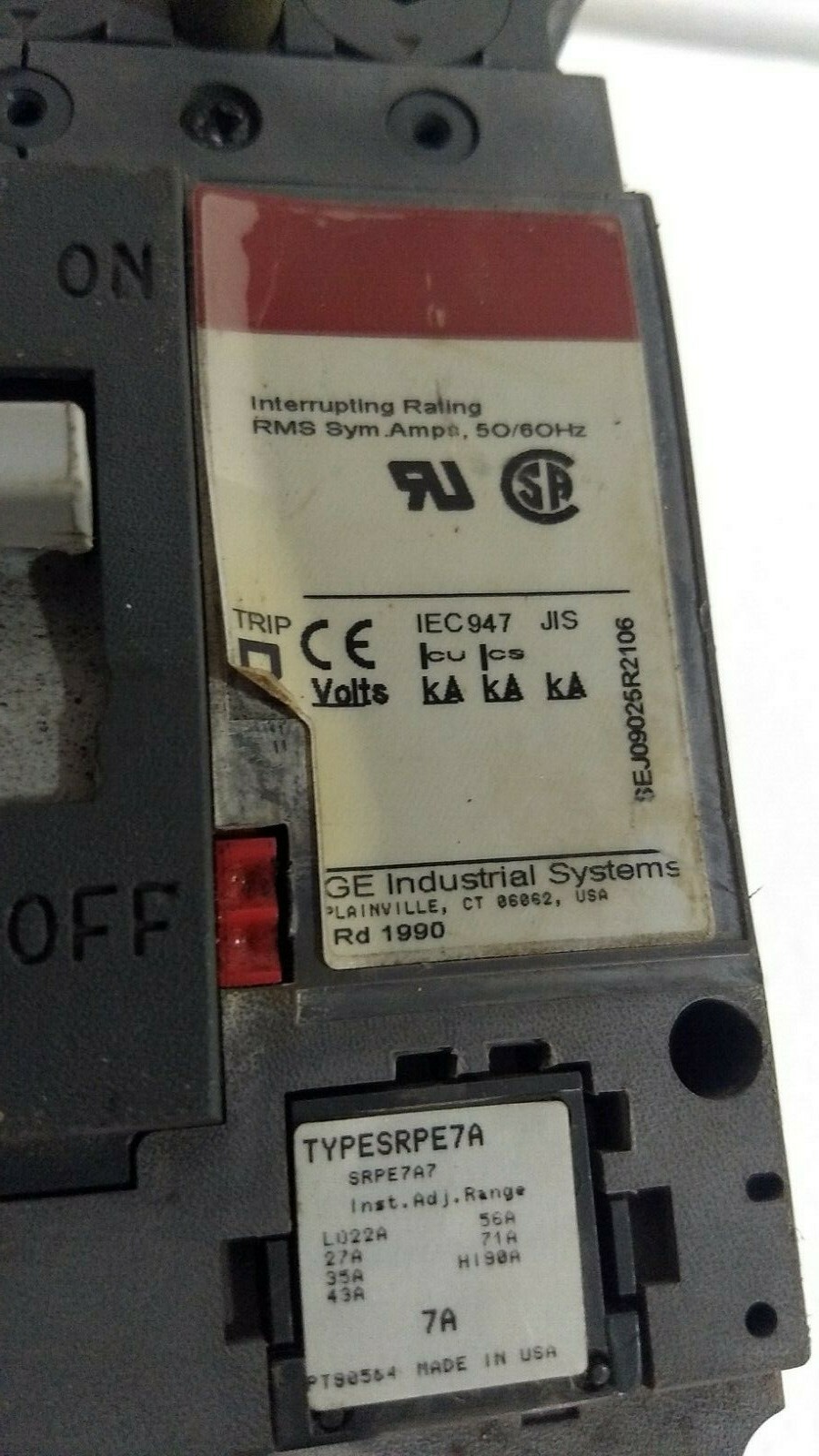 Spectra RMS GE SELA36AI0007 Mag-Break 7Amp 600VAC 3 Pole Circuit ...