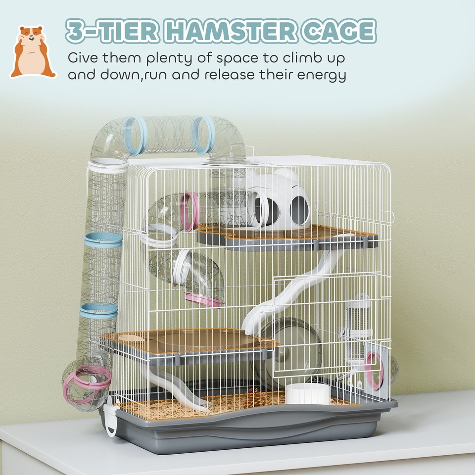 Hamster Cage, Metal Gerbil Cage with Exercise Wheels, Water Bottle ...
