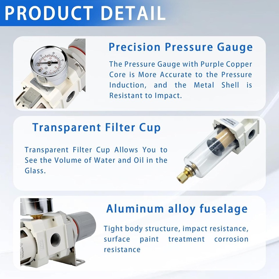 puli AW3000-03, 3/8'' NPT Air Compressor Filter Air Pressure Regulator ...