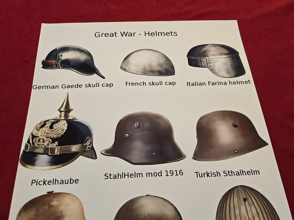 WW1 WWI German British Italian French Military Steel helmets poster ...