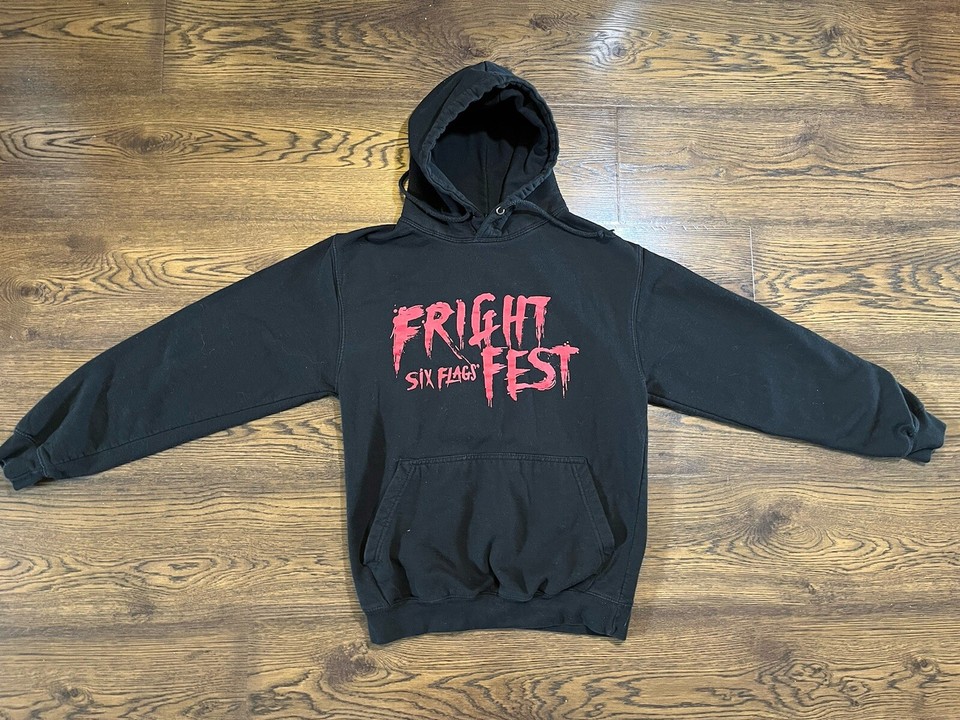 Six Flags Fright Fest Killer Clowns Hoodie Mens Black Pullover Small | eBay