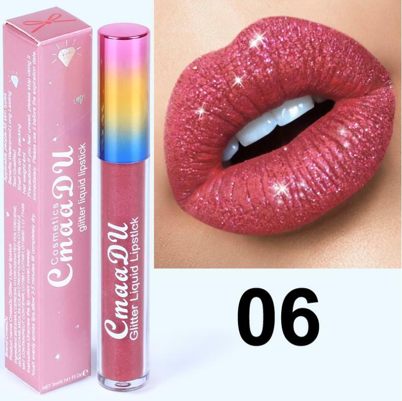 CmaaDU 6 Colors Glitter Liquid Lipstick Matte Waterproof Long Lasting ...