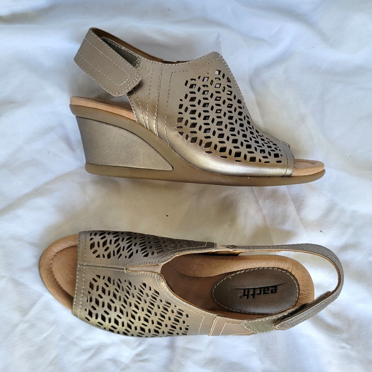 EARTH Cascade Bronze Metallic Leather Wedge Slingback… - Gem