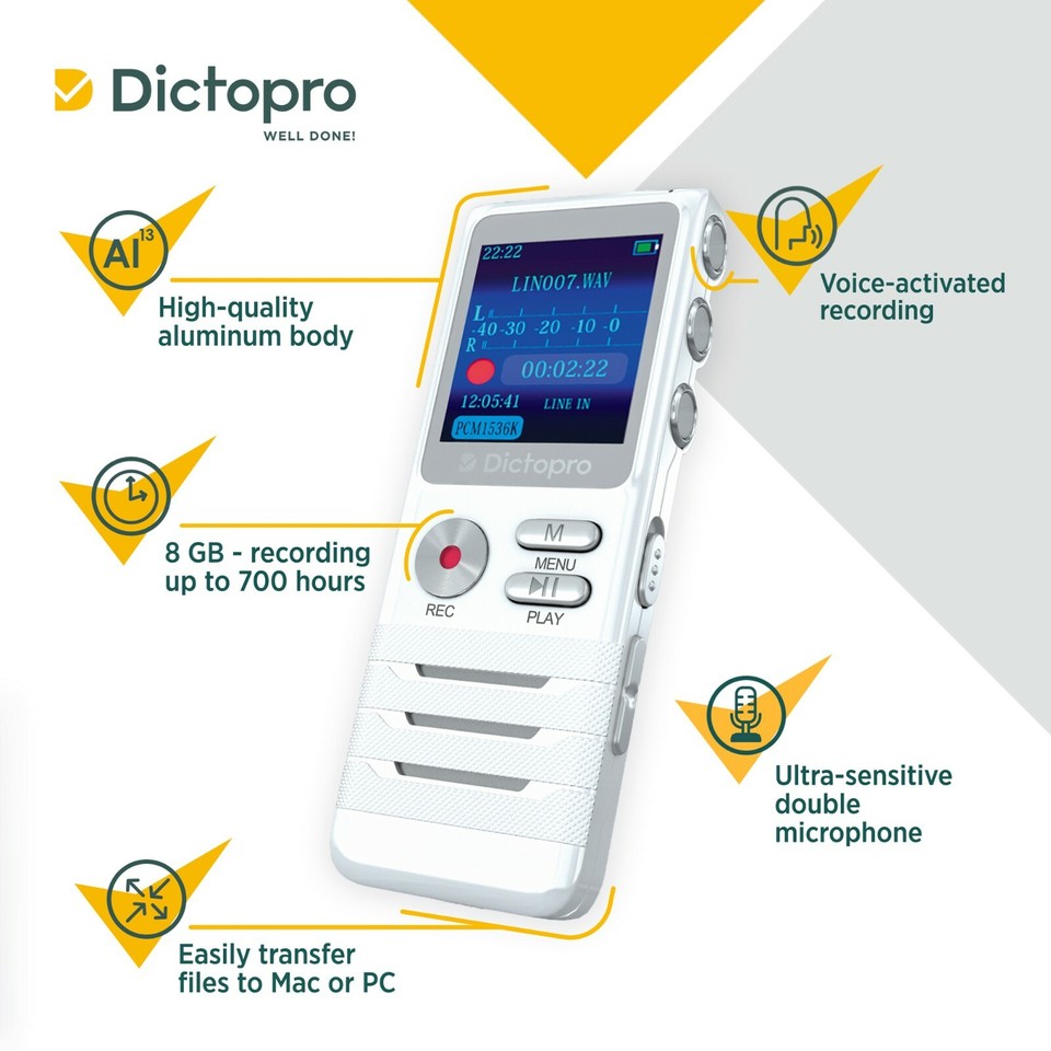 DICTOPRO X100 Digital Voice Activated Recorder Portable Mini Dictaphone ...