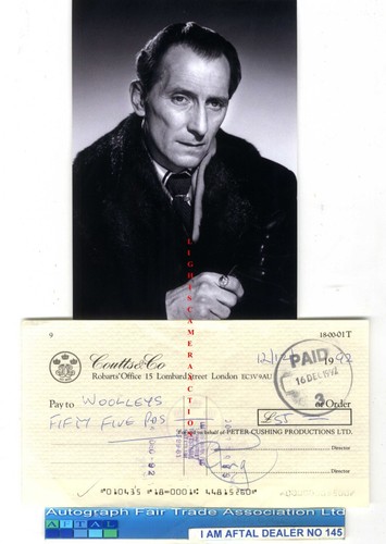 Peter Cushing vintage signed Bank Cheque / Check AFTAL#145 | eBay