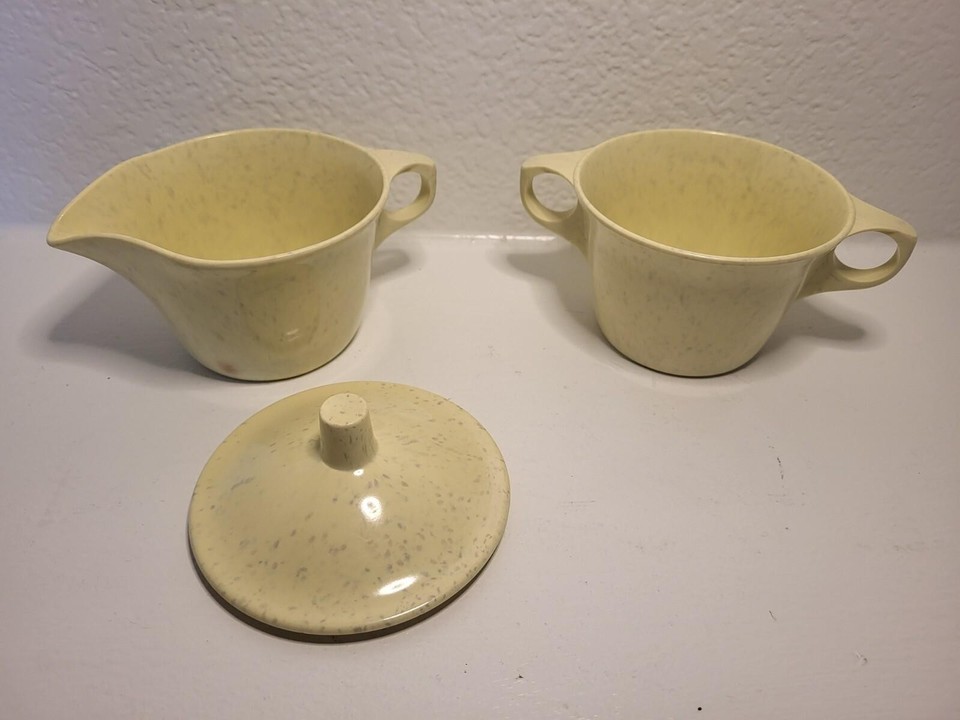 VTG Imperial Ware Speckled Confetti Yellow Creamer & Sugar Bowl Melmac ...