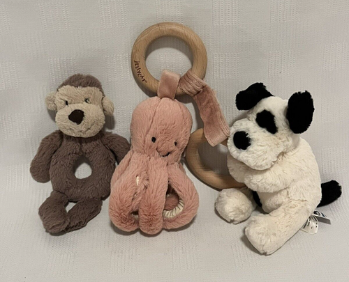 Jellycat London Lot of 3 Small 8" Stuffed Plush Baby Rattle Monkey ...